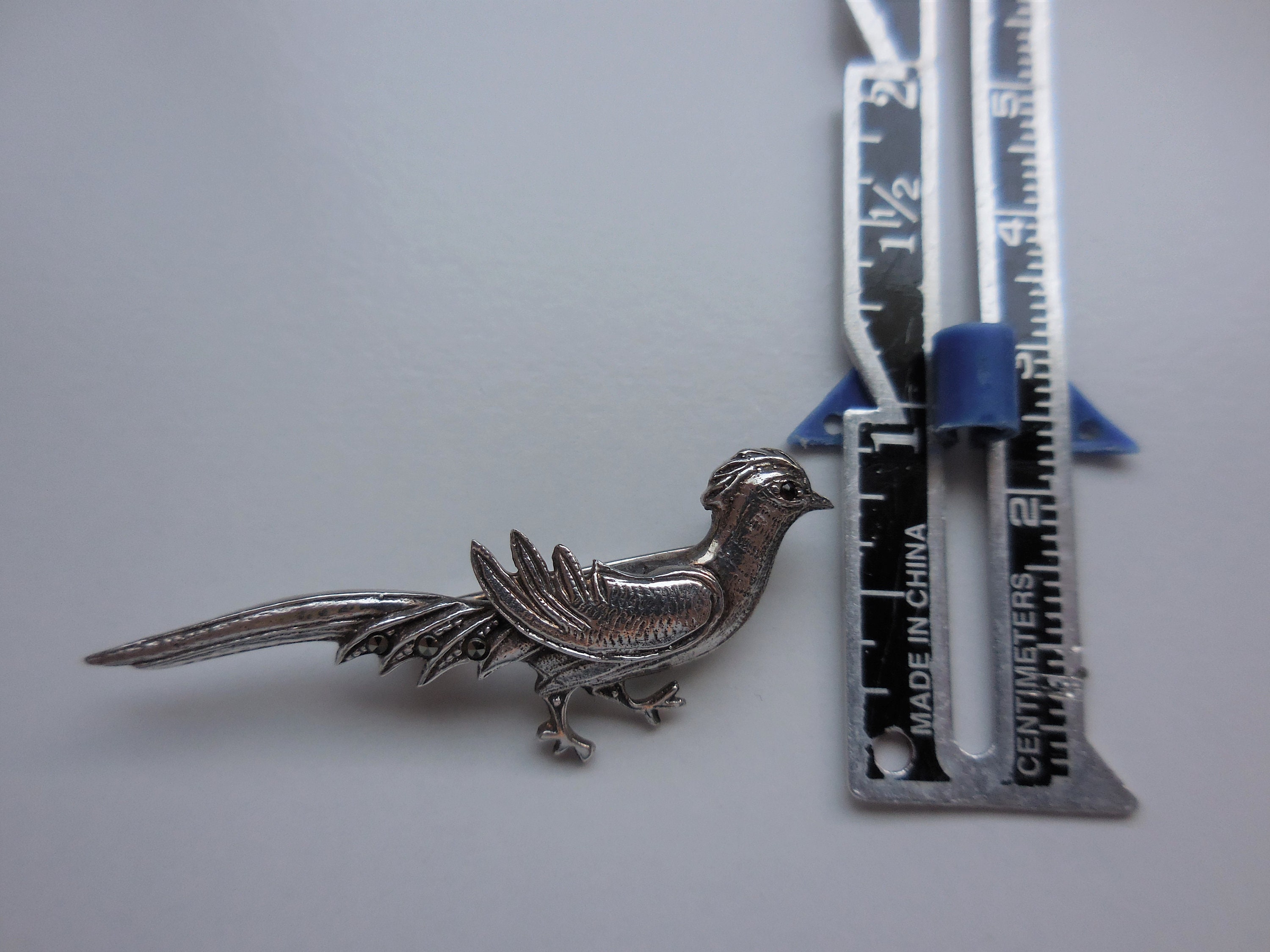 Vintage Bird Pin 925 Sterling Silver With Marcasite Eye - Etsy