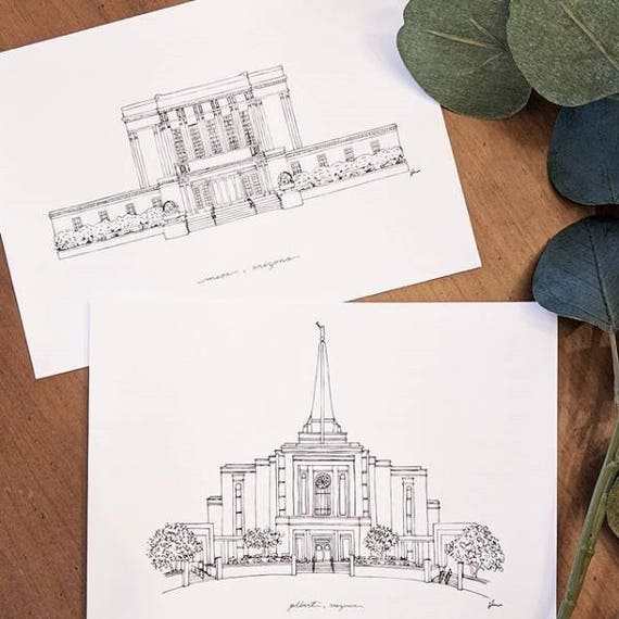 Gilbert Arizona Temple LDS Print Hand Drawn | Etsy
