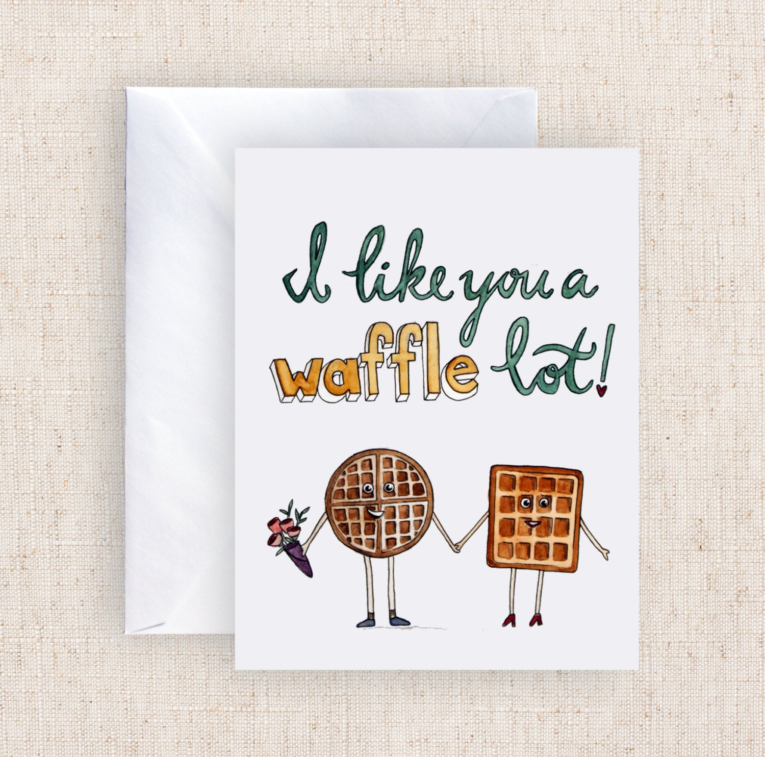 I Like You A Waffle Lot Hand Painted Watercolor Greeting Card | Etsy