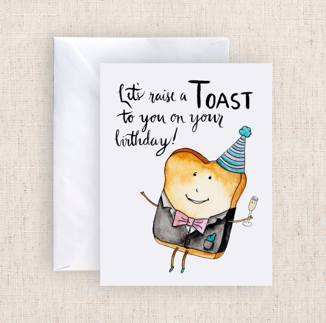 Here's a TOAST to You on Your Birthday Handmade Watercolor - Etsy
