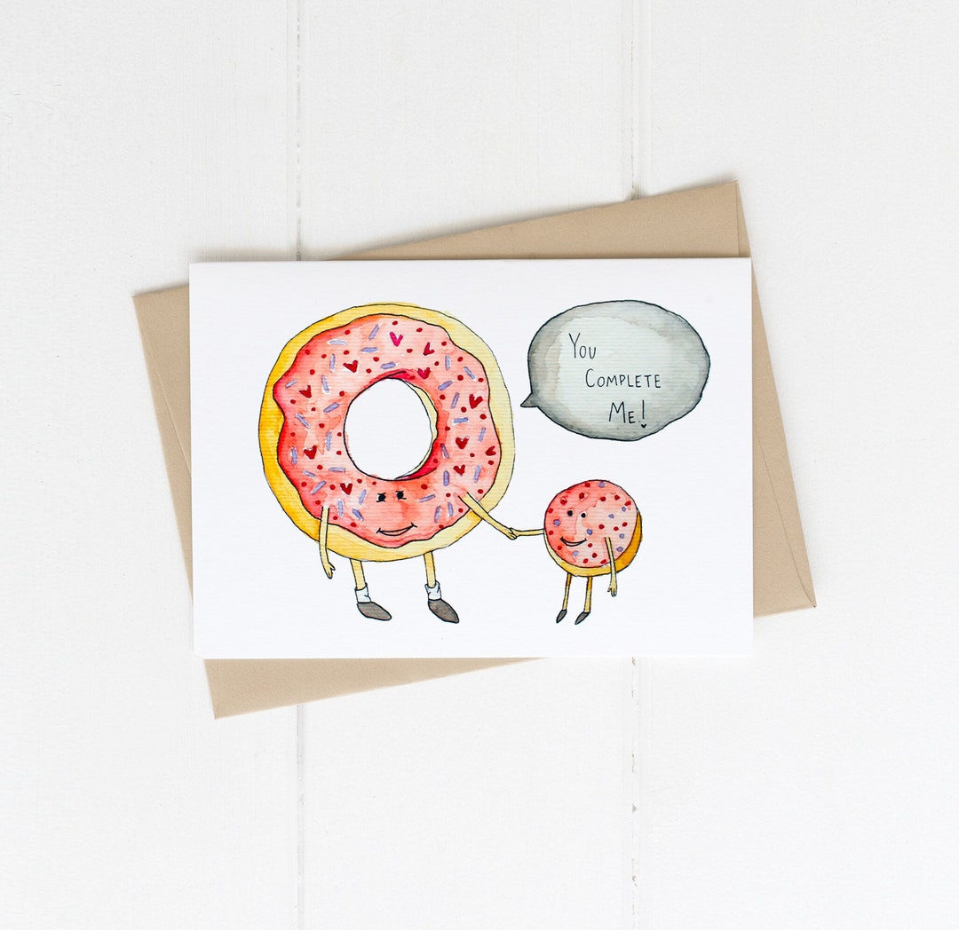 You Complete Me Donut Love Watercolor Handmade Greeting Card Print - Etsy