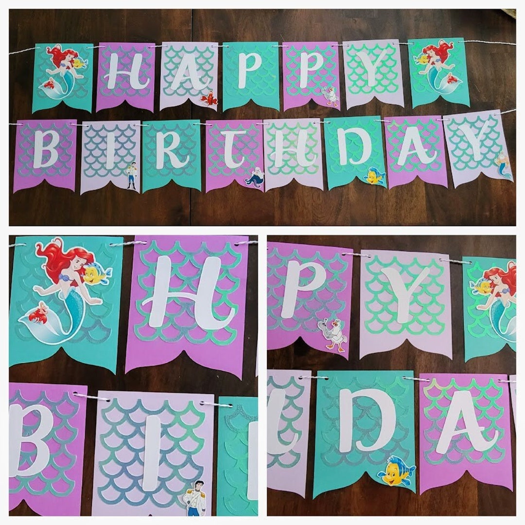 The Little Mermaid Birthday Banner, Ariel Little Mermaid, Mermaid ...