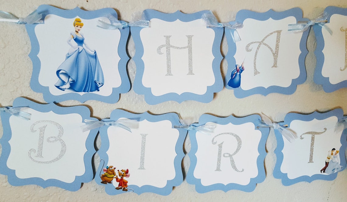 Cinderella Happy Birthday Banner Disney Princess Princesses - Etsy ...