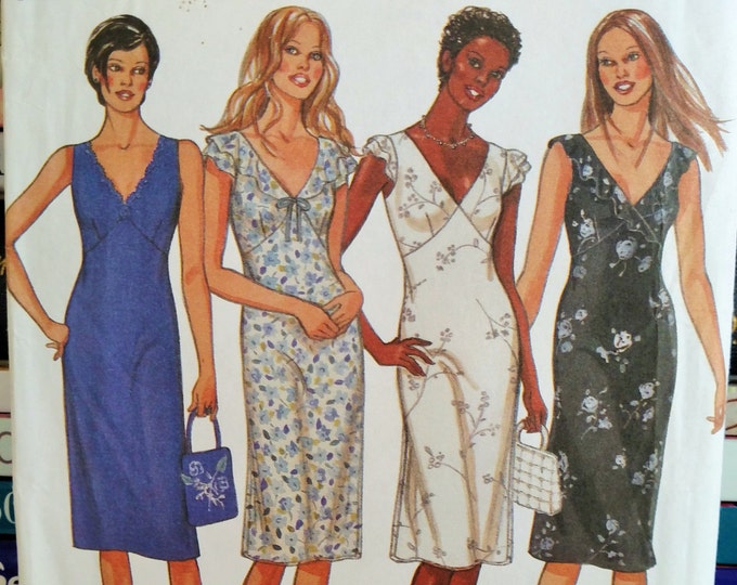 1990s New Look Pattern #6064-misses' Summer Dress-4 Views-v-neckline W ...