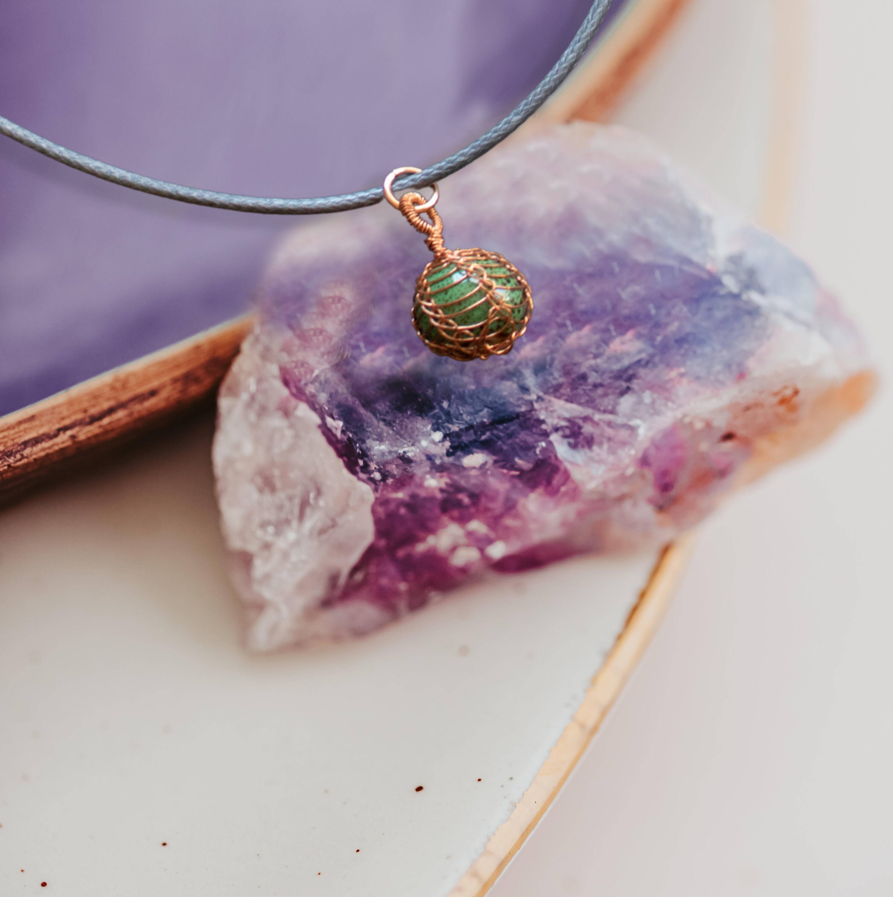 Green Necklace, Beaded Necklace, Wire Wrapped Pendant, Birthday Gift ...