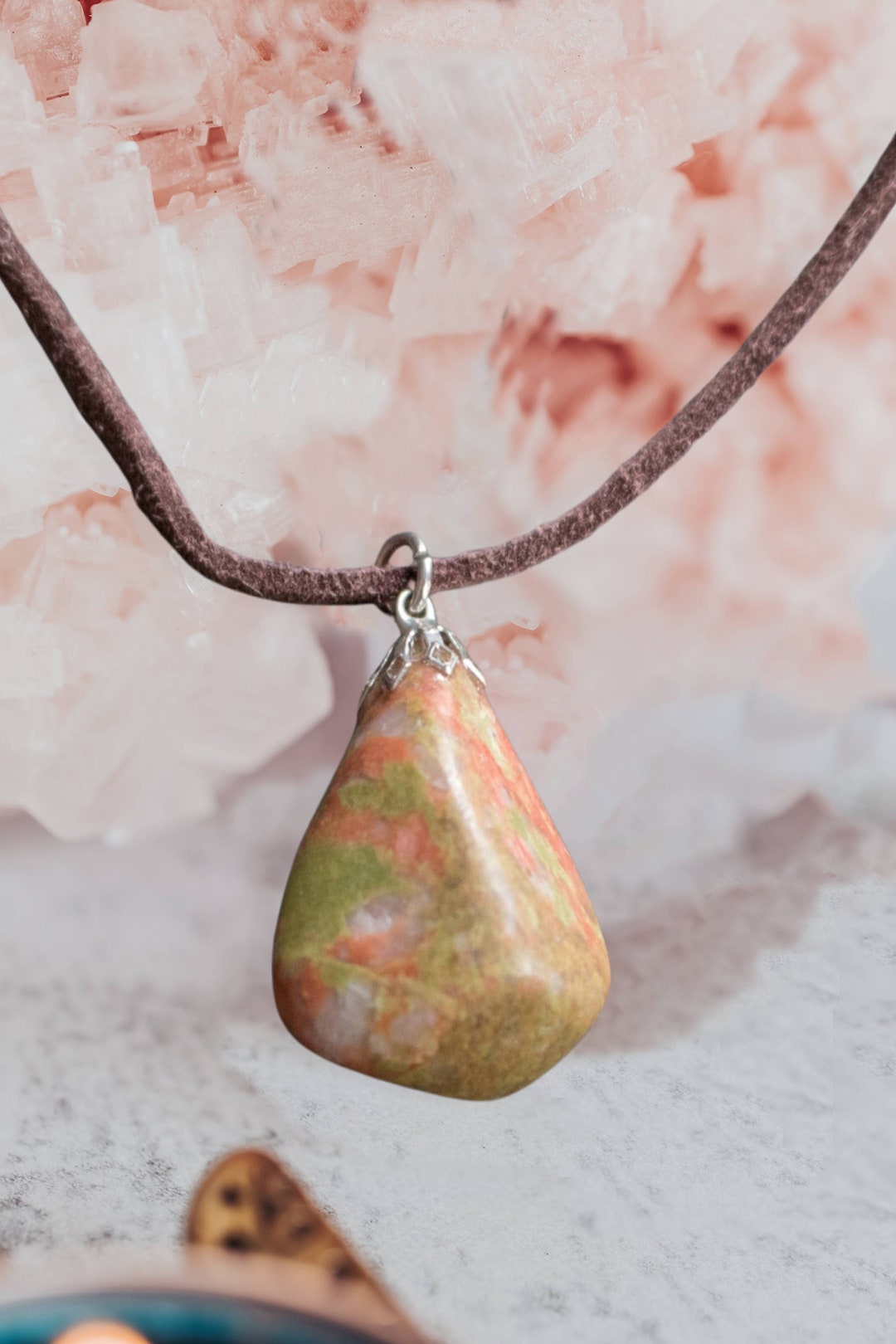 Unakite Necklace, Pyramid Pendant, Natural Stone Necklace, 30th ...