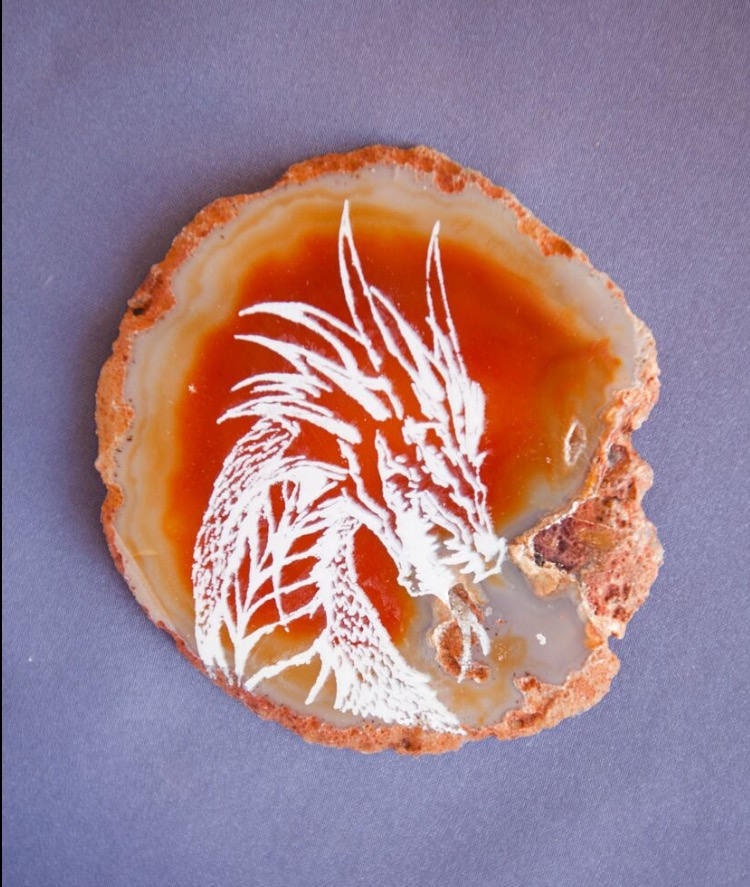 Laser Engraved Agate/ Agate Slice/ Dragon engraved Agate/ | Etsy