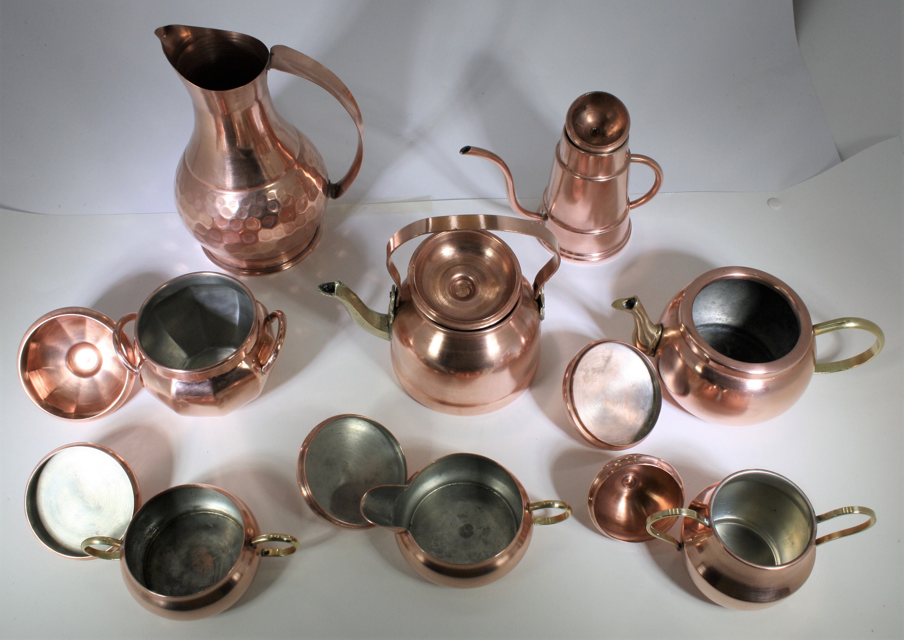 Set of 8 copper and brass objects containers/pots sugar | Etsy