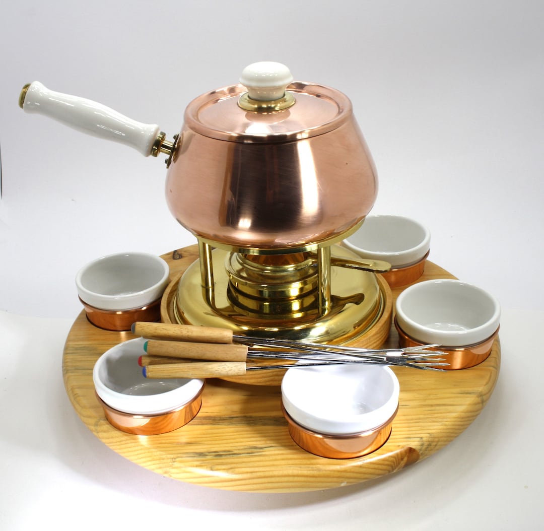 Copper and Brass Fondue Set/ Copper Pot With Support and Heater/burner ...