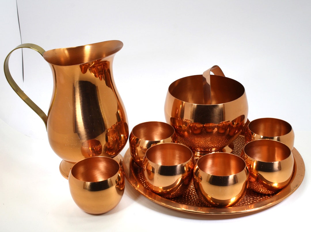 Vintage Copper Bar Set. 6 Glasses With Jug and Ice Bowl. - Etsy