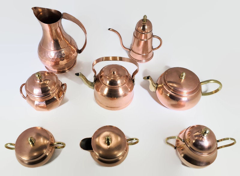 Set of 8 copper and brass objects containers/pots sugar | Etsy