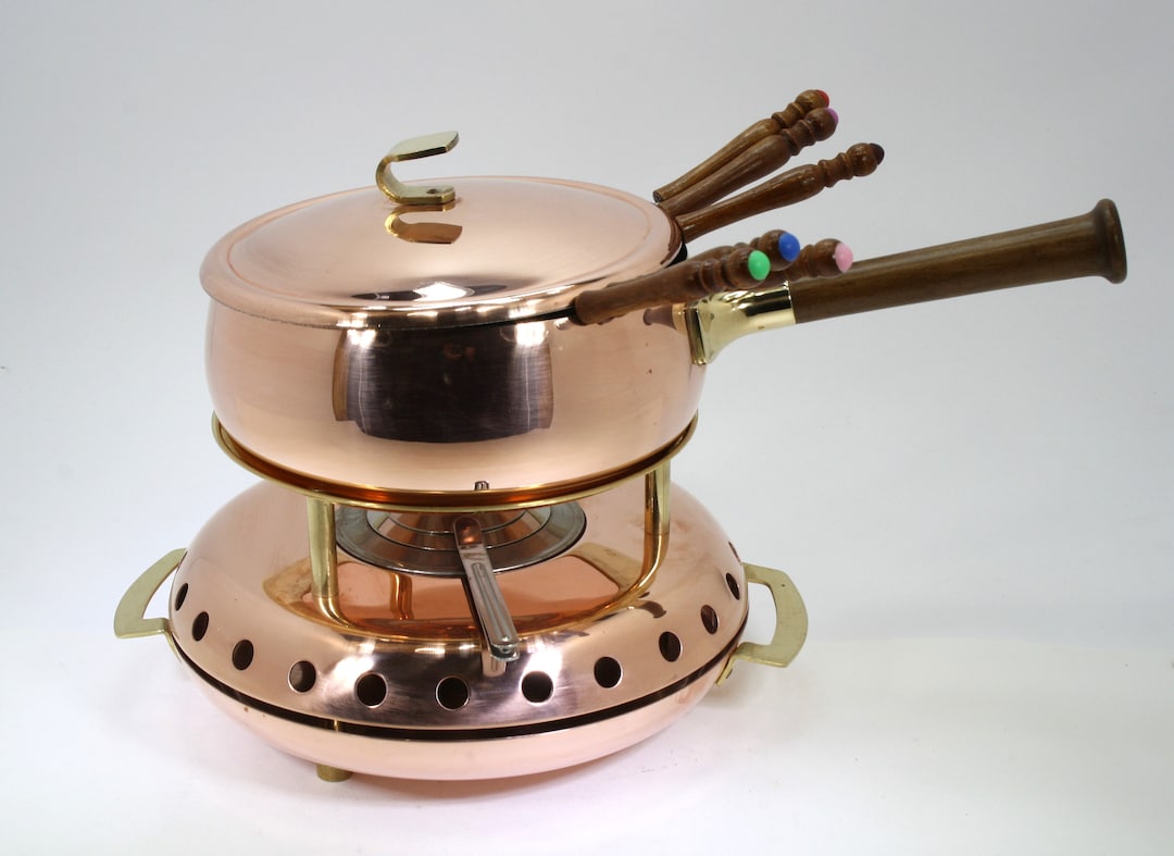 Vintage Copper Fondue Set/pot With Copper and Brass Stand and Heater ...