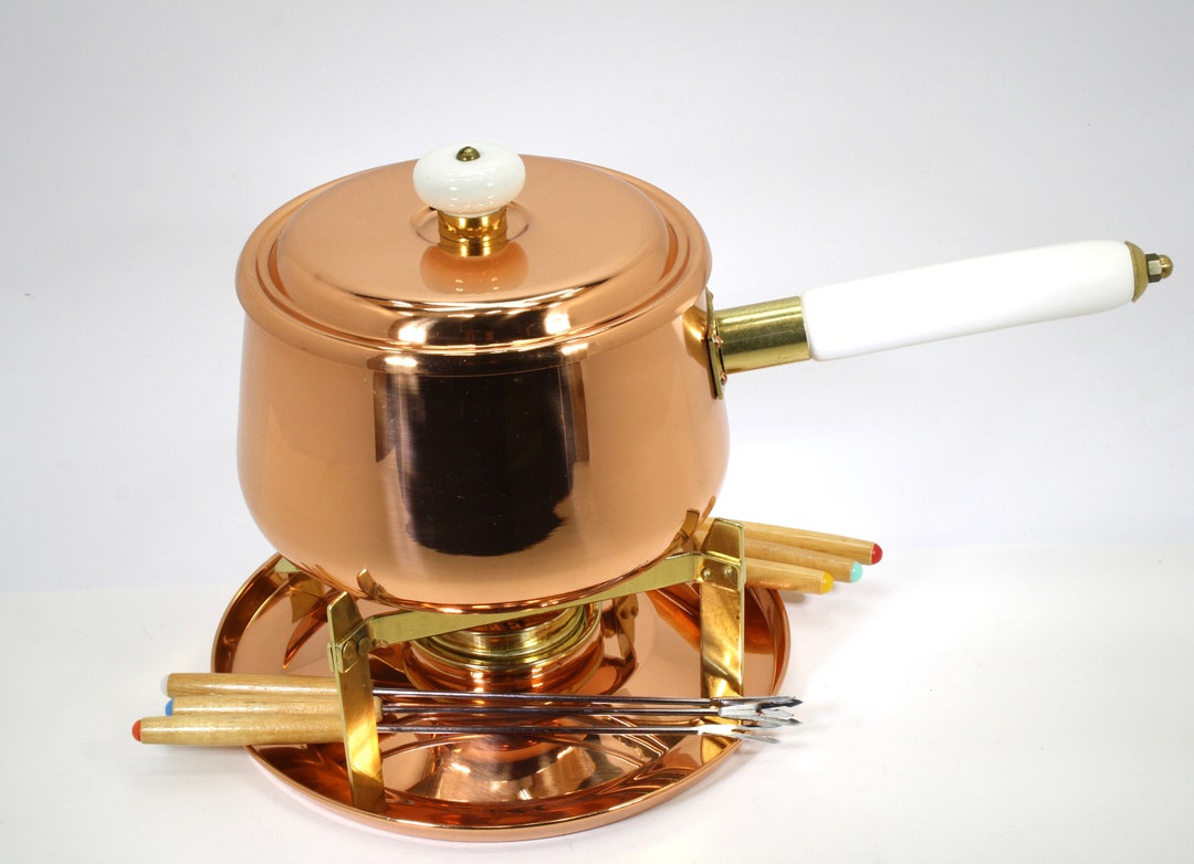 Vintage Copper Fondue Set/pot With Brass Stand and Brass Burner With ...