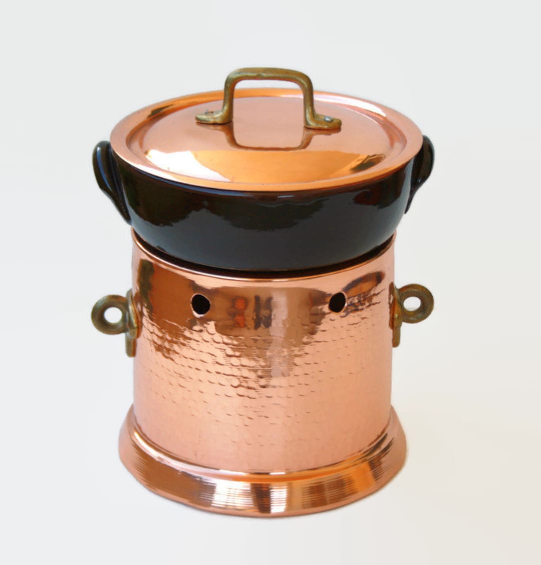 Hammered Copper Food Warmer/ Pan Holder and Terracotta Pan/pot - Etsy