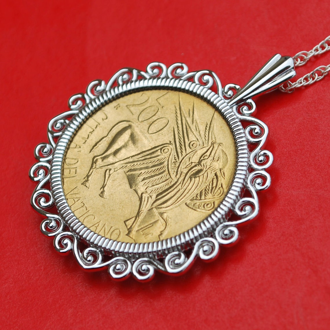 1985 Vatican 200 Lire BU Uncirculated Coin 925 Sterling Silver Necklace ...