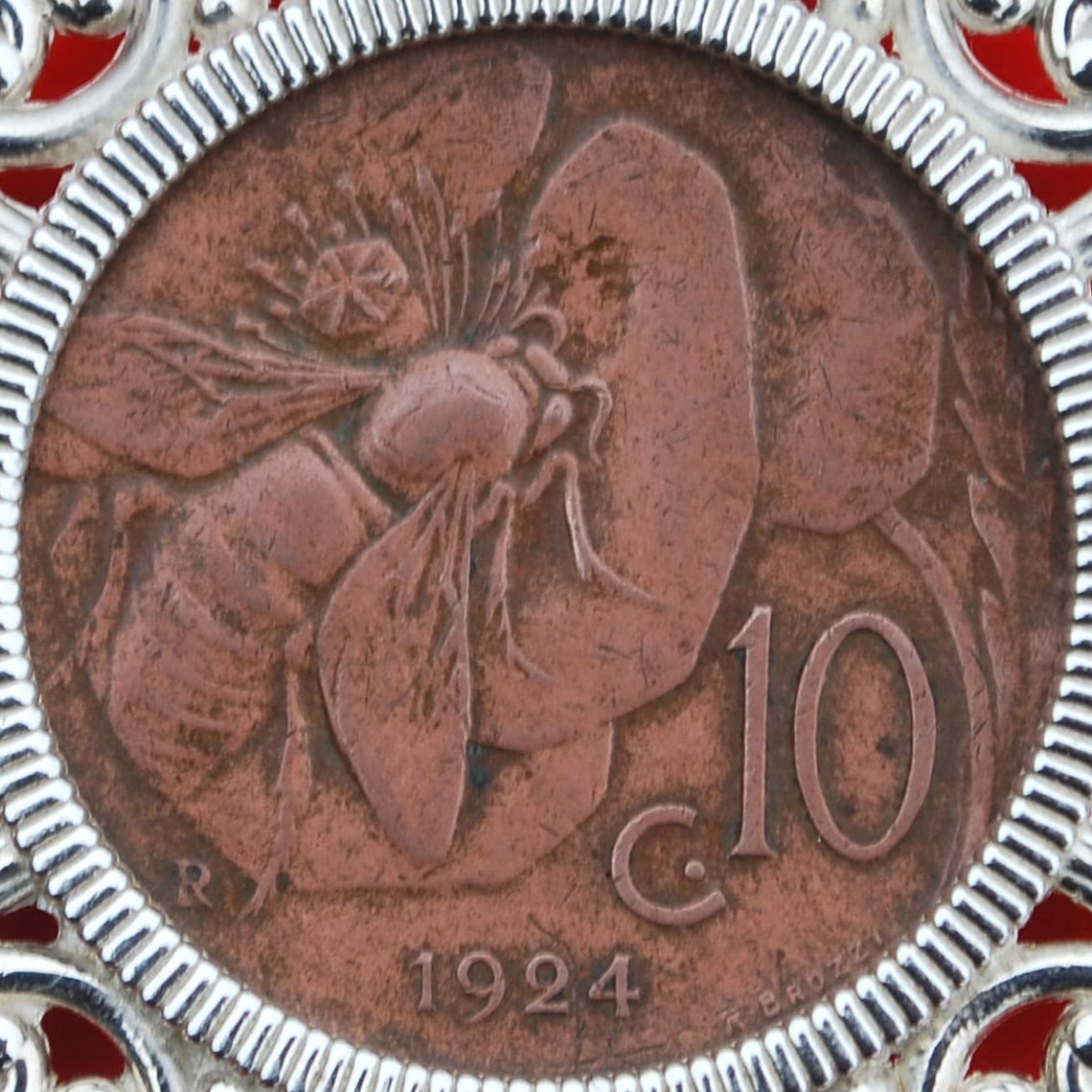 1924 Italy 10 Centesimi Copper Coin 925 Sterling Silver Necklace NEW ...