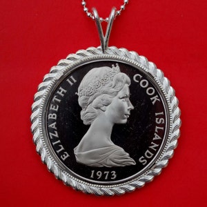 1975 Cook Islands 1 Dollar Gem Proof Coin 925 Sterling Silver Necklace ...