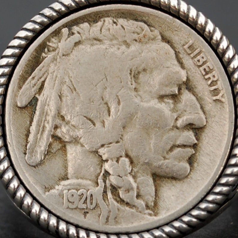 US 1920 Indian Head Buffalo Nickel Coin 925 Sterling Silver Signet Ring ...