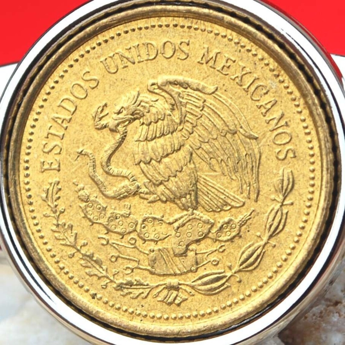 1985 Mexico 20 Pesos National Arms Eagle & Snake Coin Silver Plated ...