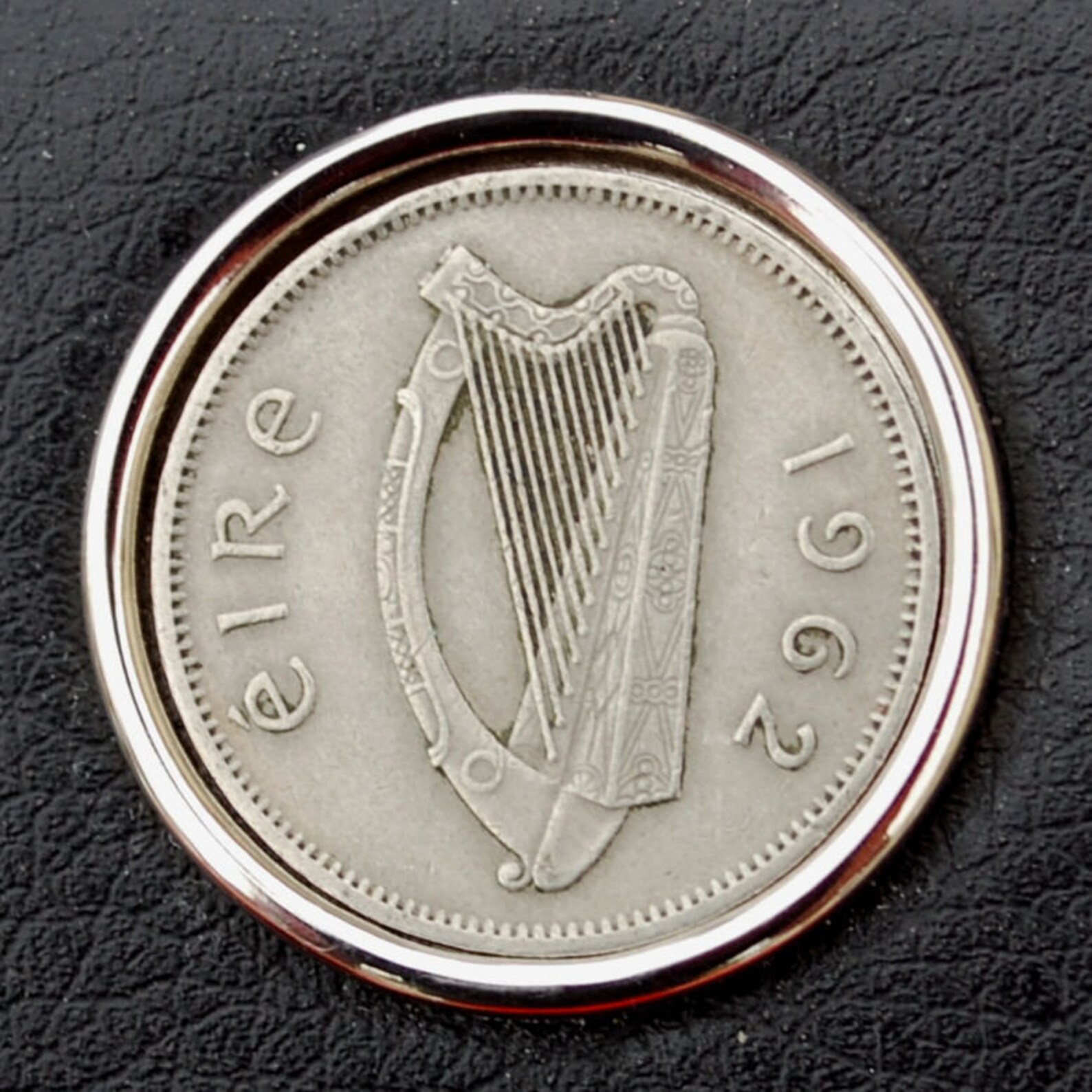 1928 ~ 1969 Ireland 6 Pence Coin Black PU Leather Wrapped Stainless ...