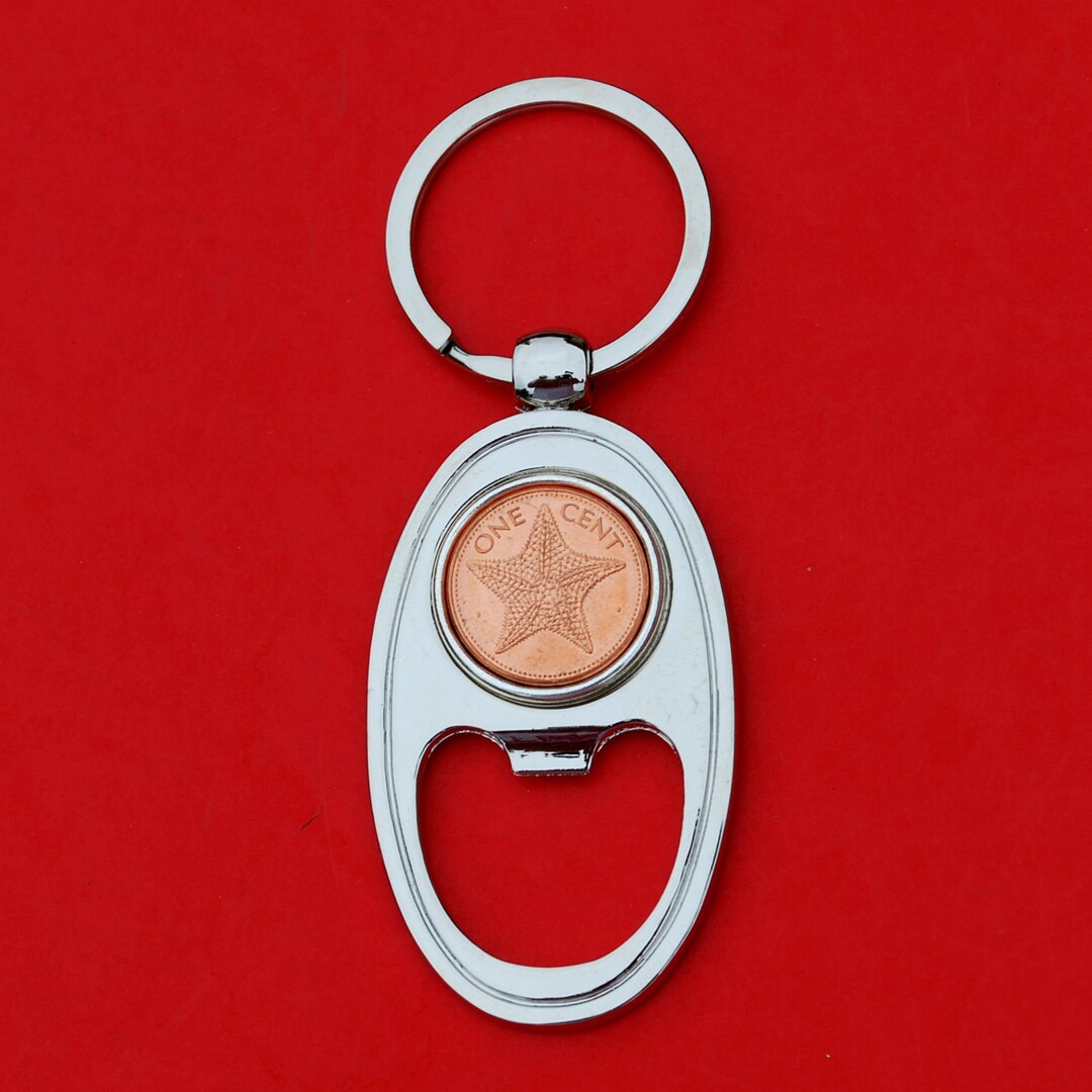 1998 Bahamas One Cent BU Uncirculated Coin Key Chain Ring Bottle Opener ...