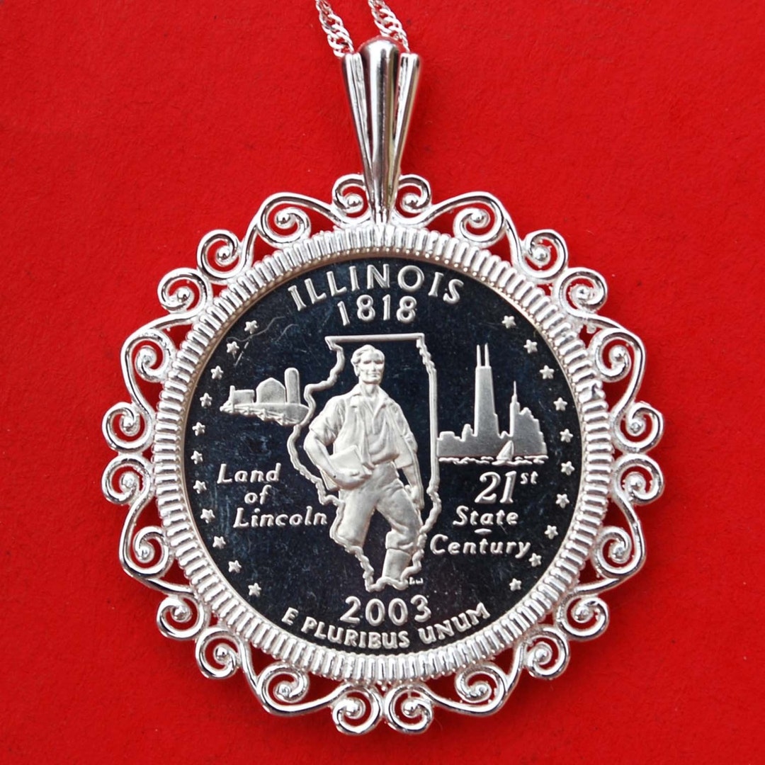 US 2003 Illinois State Quarter 90% Silver Proof Coin Solid 925 Sterling ...
