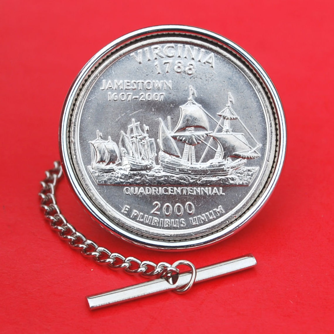 US 2000 State Quarter BU Uncirculated Coin Silver Plated Tie Tac Tack ...
