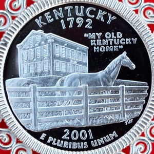 US 2001 Kentucky State Quarter 90% Silver Proof Coin Solid 925 Sterling ...