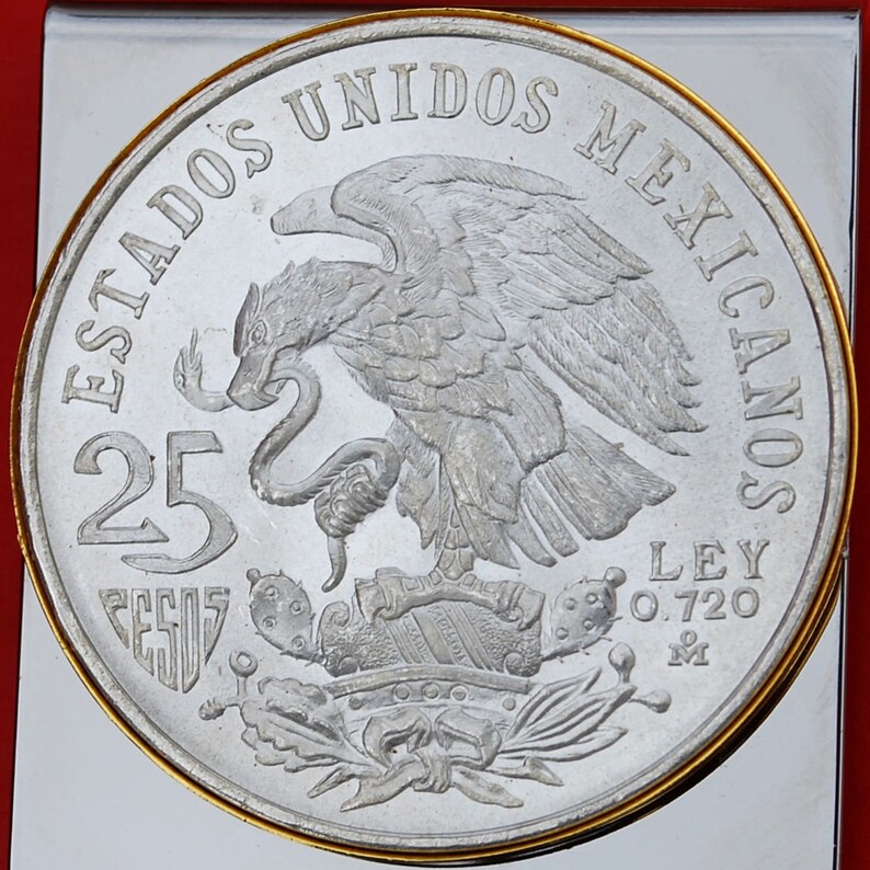 1968 Mexico Olympic 25 Pesos Silver Coin Ley .720 Silver Coin Stainless ...