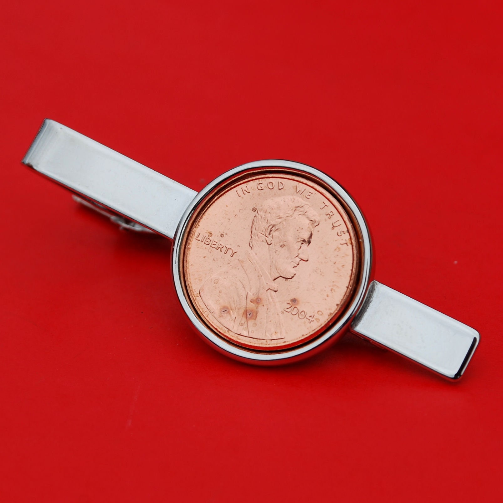 BLANK Silver Plated Tie Clip Clasp Bar Findings W. Coin Bezel to Fit US ...