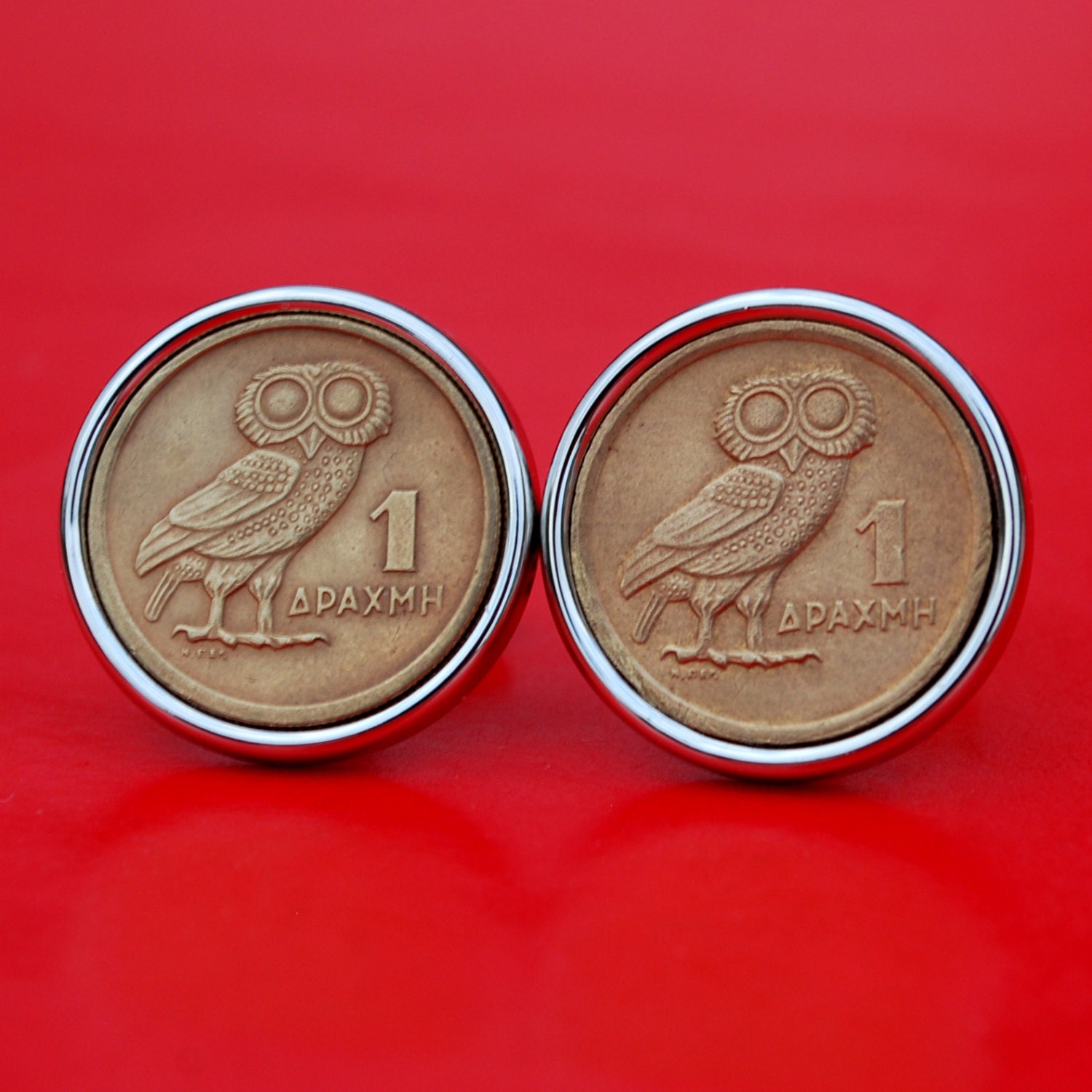 Gorgeous 1973 Greece 1 Drachma Coin Silver Plated Cufflinks NEW ...