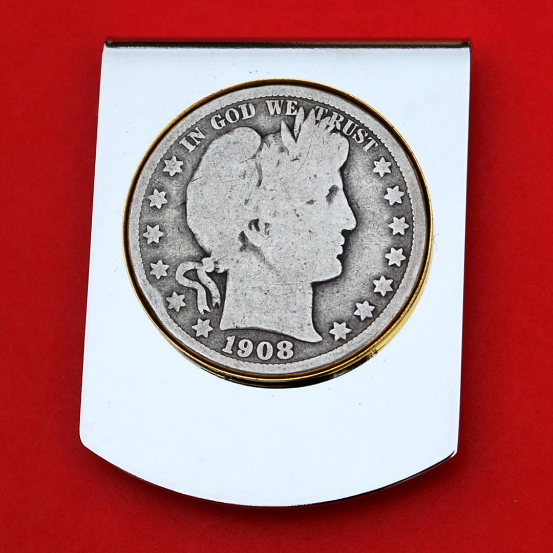 US 1908 Barber Medio Dólar 90% Plata Moneda Acero Inoxidable Dos Tonos ...