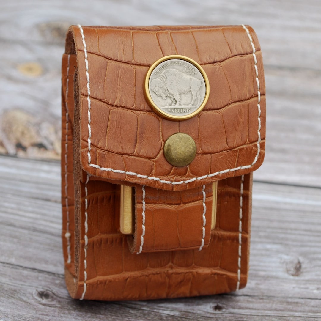 US 1913~1938 Buffalo Nickel 5 Cent Coin Genuine Brown Leather Cigarette ...