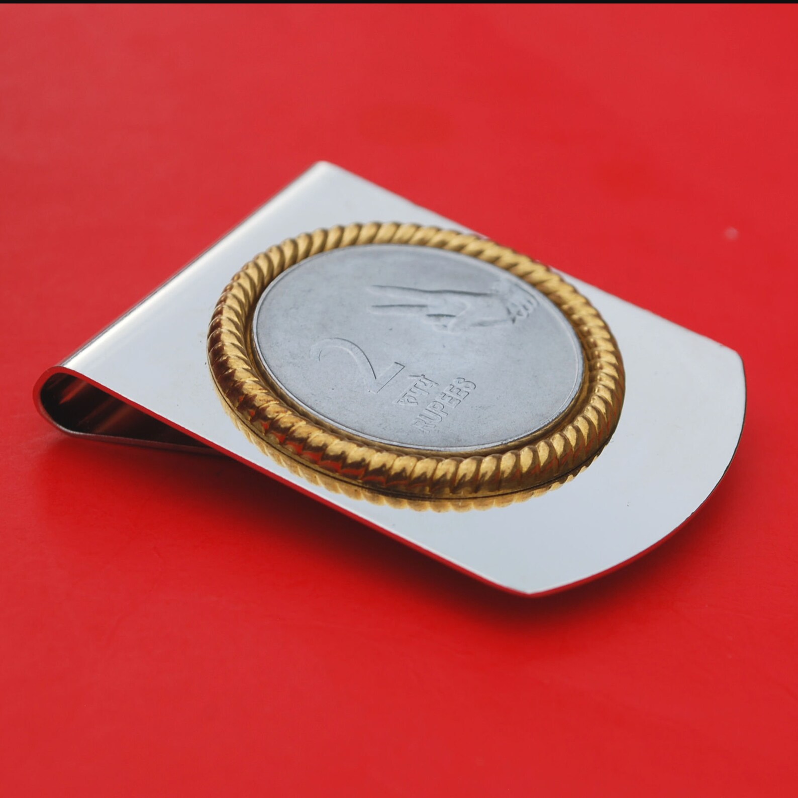 2008 India 2 Rupees Coin Stainless Steel Large Money Clip NEW - Wide ...