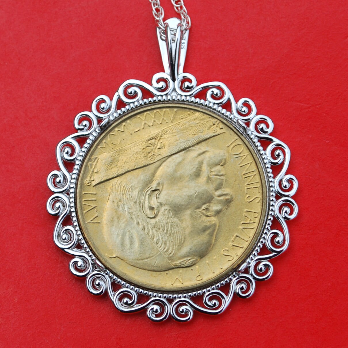1985 Vatican 200 Lire BU Uncirculated Coin 925 Sterling Silver Necklace ...