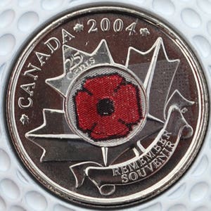 2004 Canada REMEMBRANCE DAY Red Poppy Quarter 25 Cent BU Unc Coin 3D ...