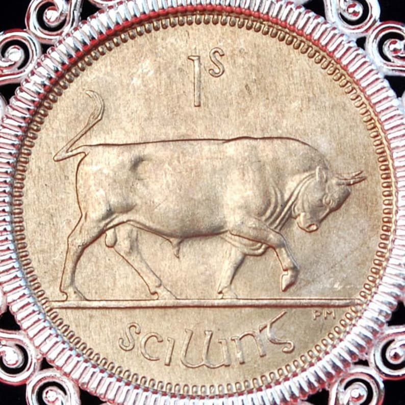 1968 Irish Ireland 1 Shilling Bull BU Unc Coin Solid 925 Sterling ...