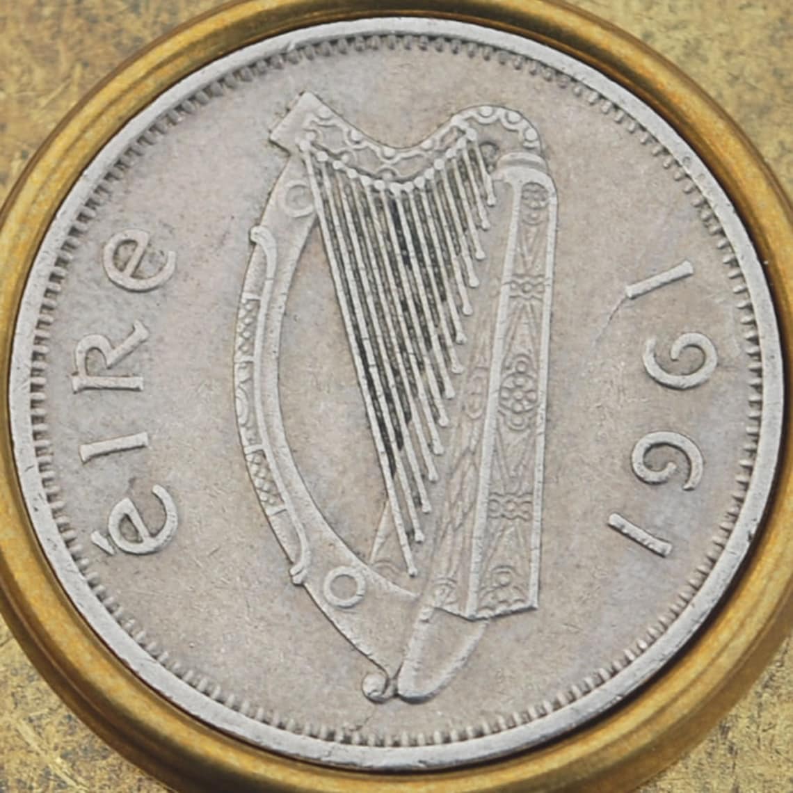 1928 ~ 1969 Irish Ireland Harp 6 Pence Coin Solid Brass Antique Finish ...