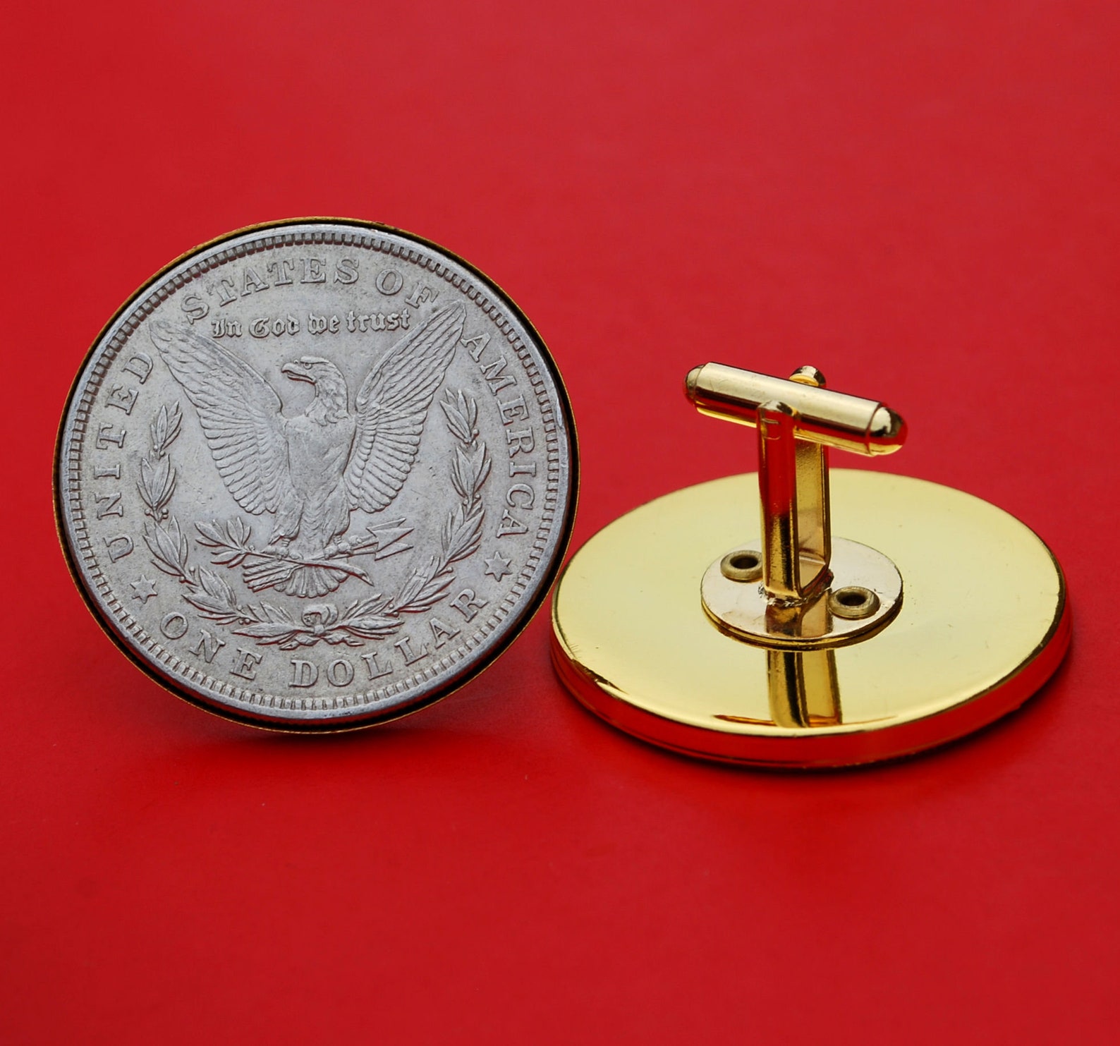 US 1921 Morgan Silver Dollar Gold Cufflinks NEW - Obverse + Reverse - Etsy
