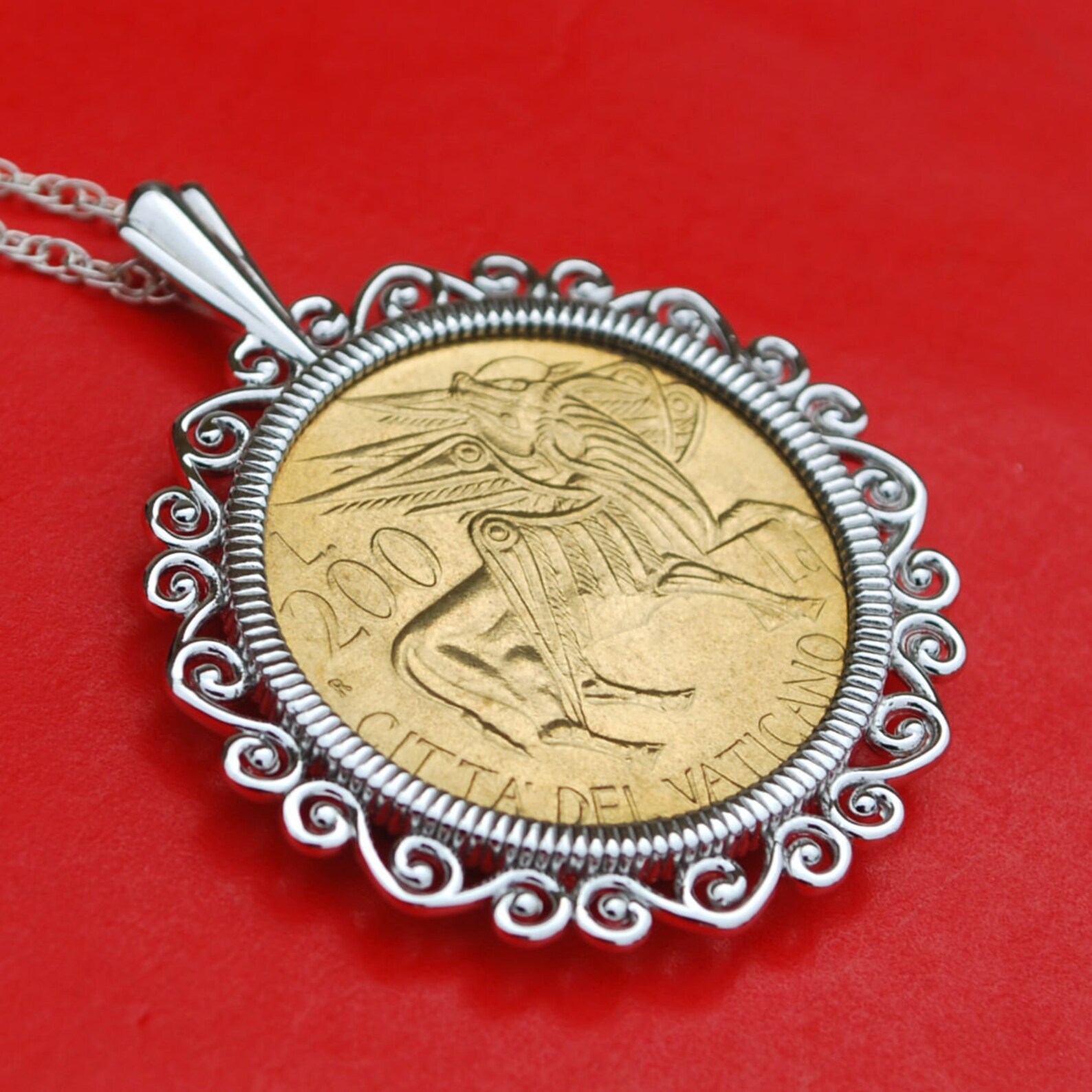 1985 Vatican 200 Lire BU Uncirculated Coin 925 Sterling Silver Necklace ...