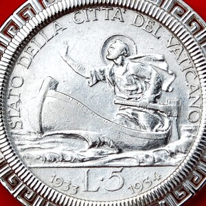 Very Rare Vatican City 1933 - 34 Silver Pope Pius XI 5 Lire Coin Solid ...