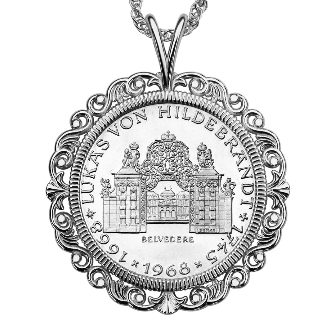 1968 Austria 25 Schilling 80% Silver Coin 925 Sterling Silver Necklace ...