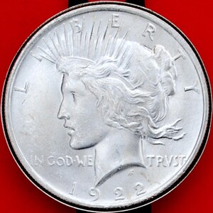 US Genuine 1922 Peace Dollar BU Uncirculated 90% Silver Coin Simple ...