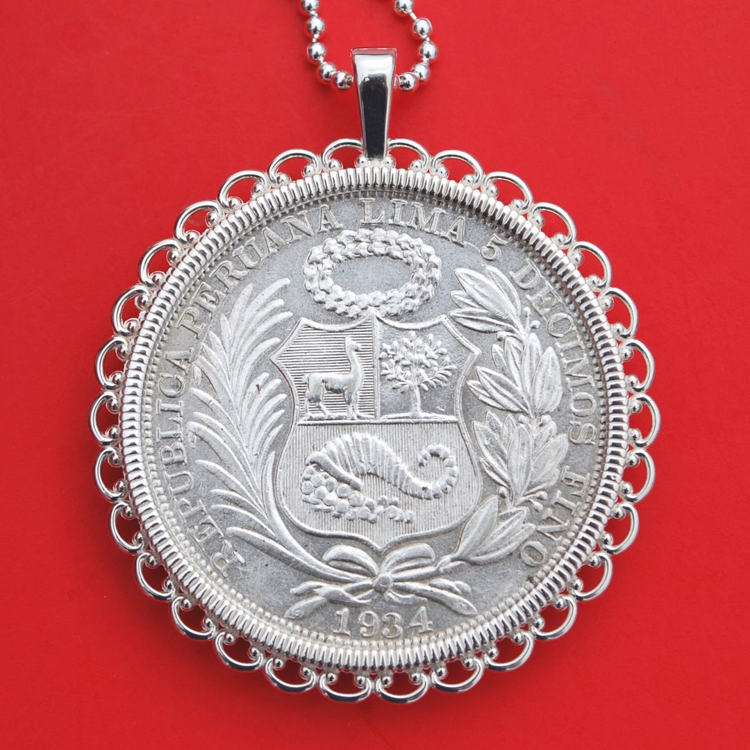 1934 Peru Un Sol 50% Silver Coin 925 Sterling Silver Necklace NEW ...