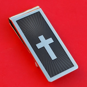 Luxury Silver Plated Cross Sun Light Rays Black Enamel Heavy Duty Money ...