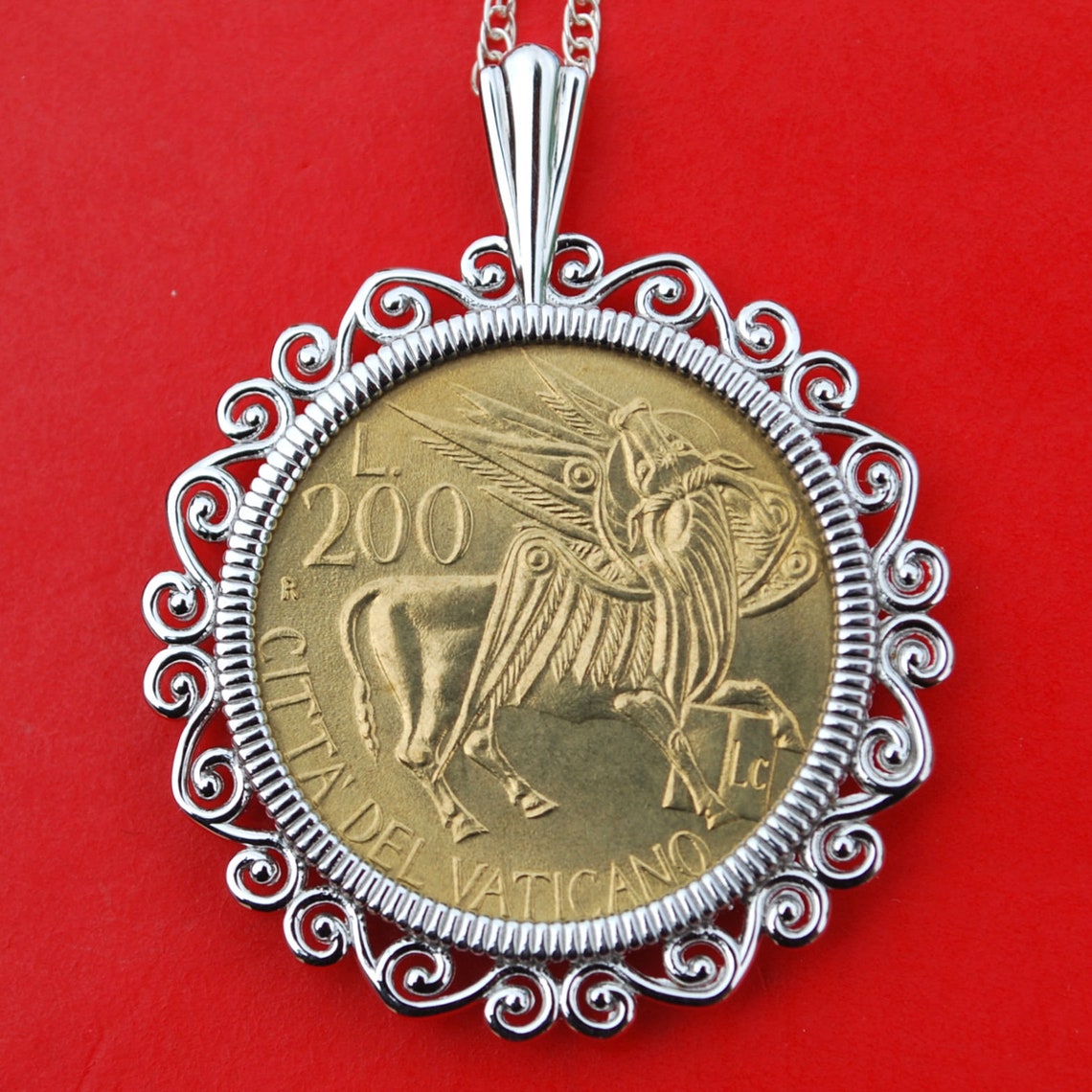 1985 Vatican 200 Lire BU Uncirculated Coin 925 Sterling Silver Necklace ...
