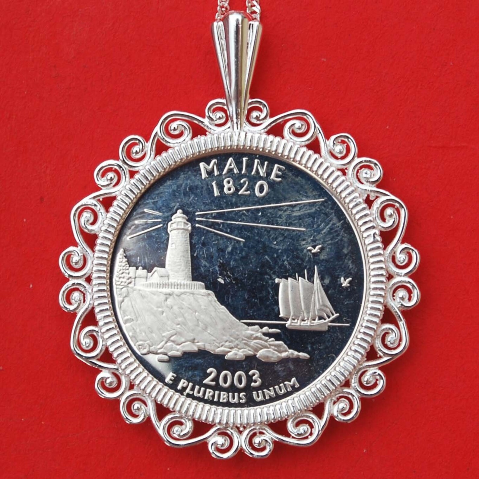 US 2003 Maine State Quarter 90% Silver Proof Coin Solid 925 Sterling ...