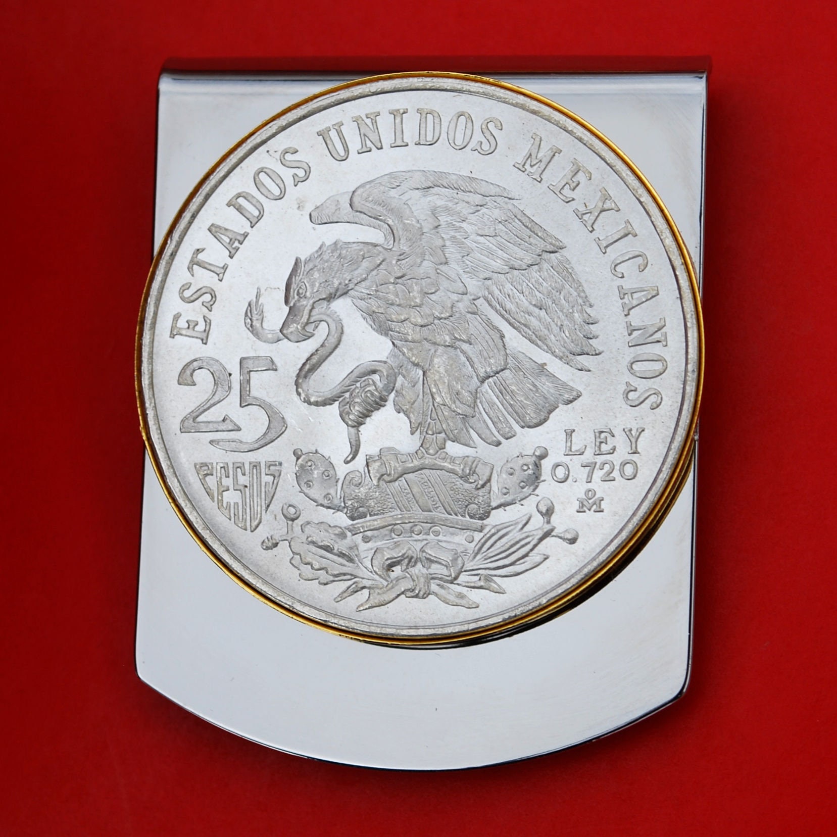 1968 Mexico Olympic 25 Pesos Silver Coin Ley .720 Silver Coin Stainless ...