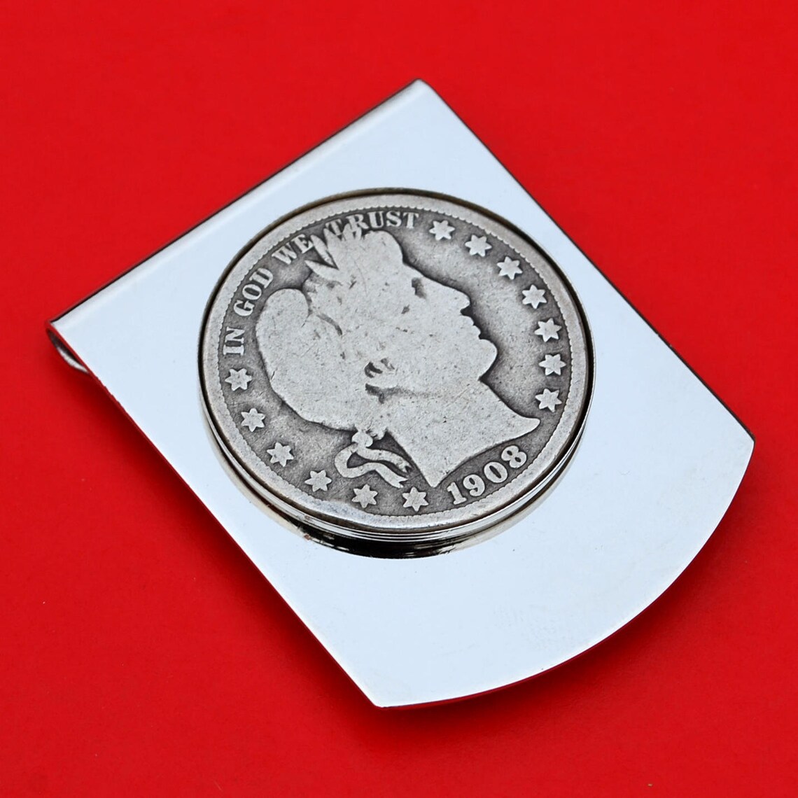 BLANK Stainless Steel Large Money Clip W. Coin Bezel to Fit US Half ...