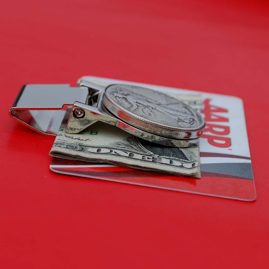 BLANK Hinged Money Clip Findings W. Coin Bezel to Fit US Half Dollars ...